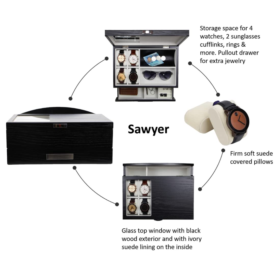 Decorebay Sawyer Valet Station, Watch Case and Jewelry Box Organizer