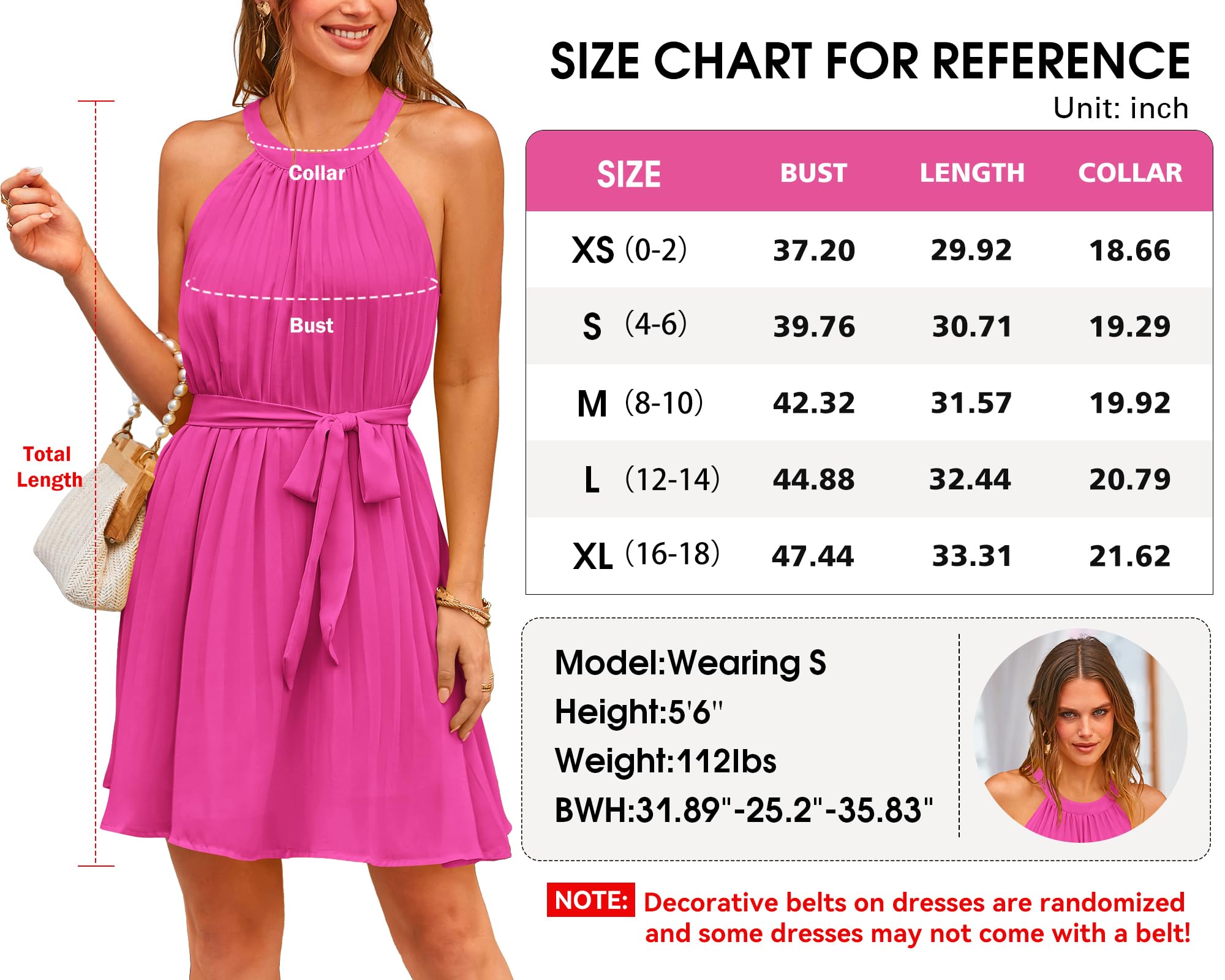 PRETTYGARDEN Summer Mini Halter Dresses for Women 2025 Sleeveless Pleated Short A Line Flowy Beach Wedding Guest Dress (Rose Red,Medium)