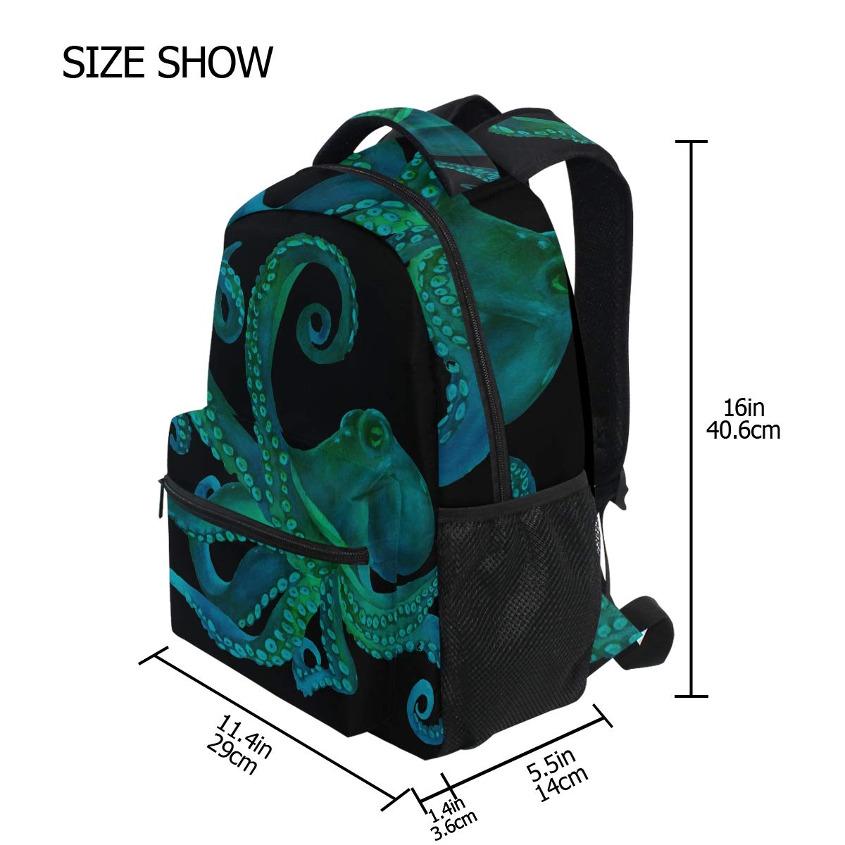 ALAZA Watercolor Octopus Large Backpack for Kids Boys Girls Student Personalized Laptop iPad Tablet Travel School Bag with Multiple Pockets