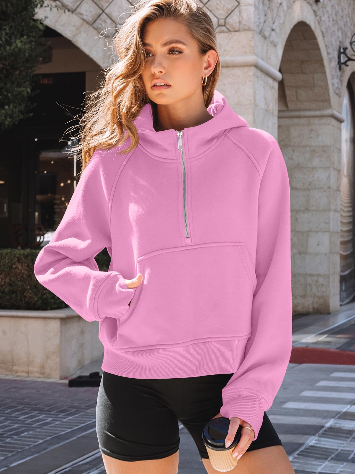 AUTOMET Womens Hoodies Fleece Fall Fashion Outfits Workout Sweatshirts Winter Jackets Oversized Pullover Tops Clothes 2025 Pink S