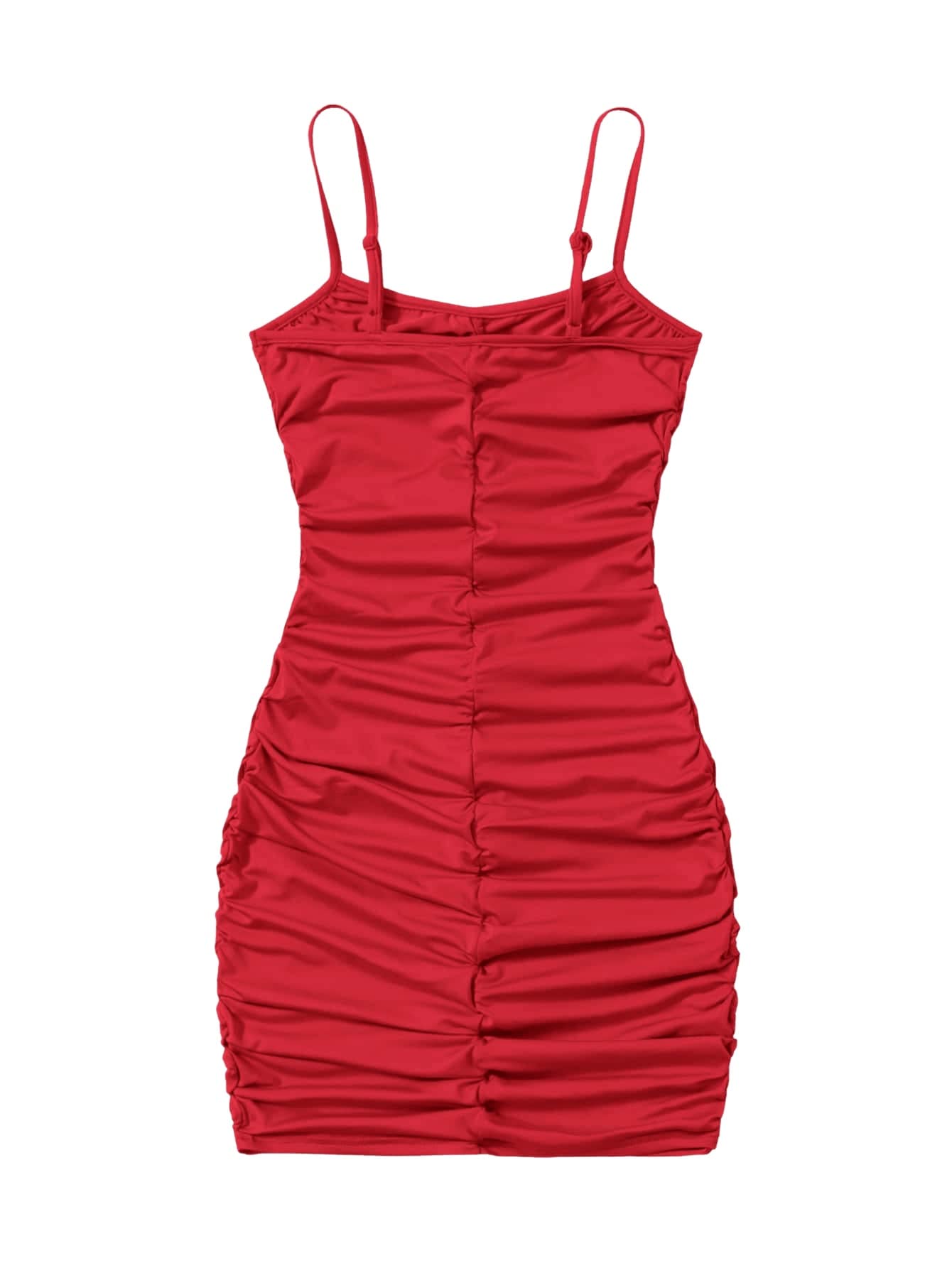 SweatyRocks Girl's Spaghetti Strap Solid Ruched Slim Fitted Cami Short Dress Red 12-13Y
