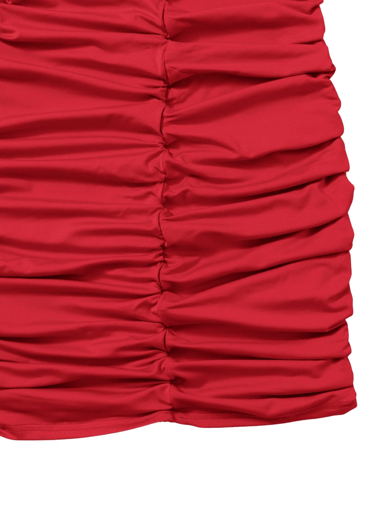 SweatyRocks Girl's Spaghetti Strap Solid Ruched Slim Fitted Cami Short Dress Red 12-13Y