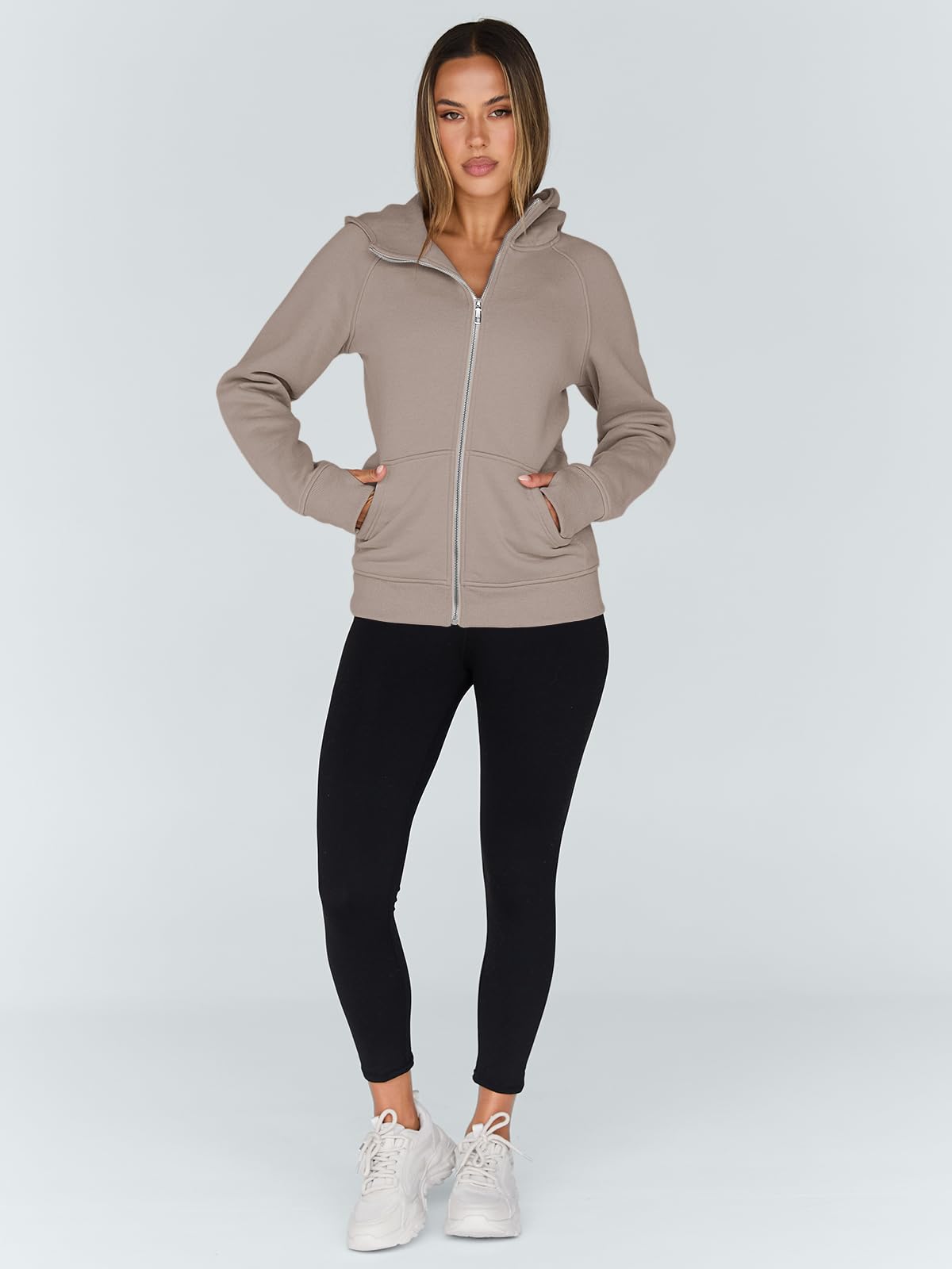 Trendy Queen Womens Zip Up Hoodies Fleece Jackets Oversized Sweatshirts Fall Fashion Outfits Sweaters Winter Clothes Khaki S
