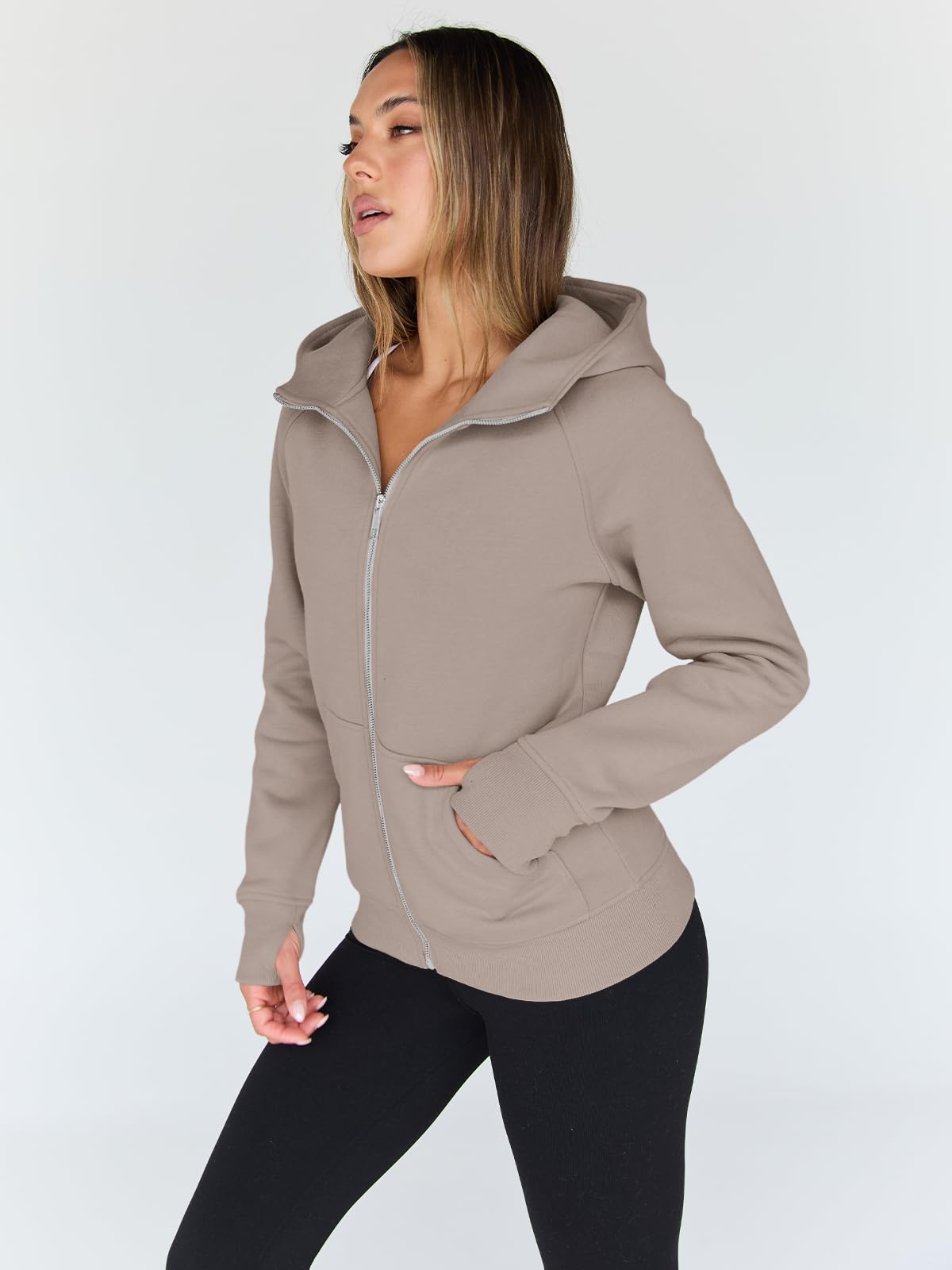 Trendy Queen Womens Zip Up Hoodies Fleece Jackets Oversized Sweatshirts Fall Fashion Outfits Sweaters Winter Clothes Khaki S