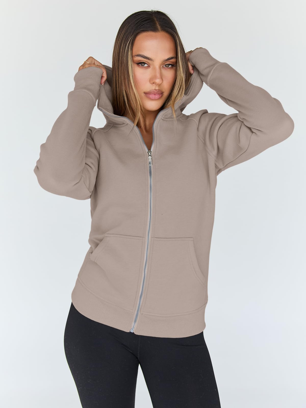 Trendy Queen Womens Zip Up Hoodies Fleece Jackets Oversized Sweatshirts Fall Fashion Outfits Sweaters Winter Clothes Khaki S