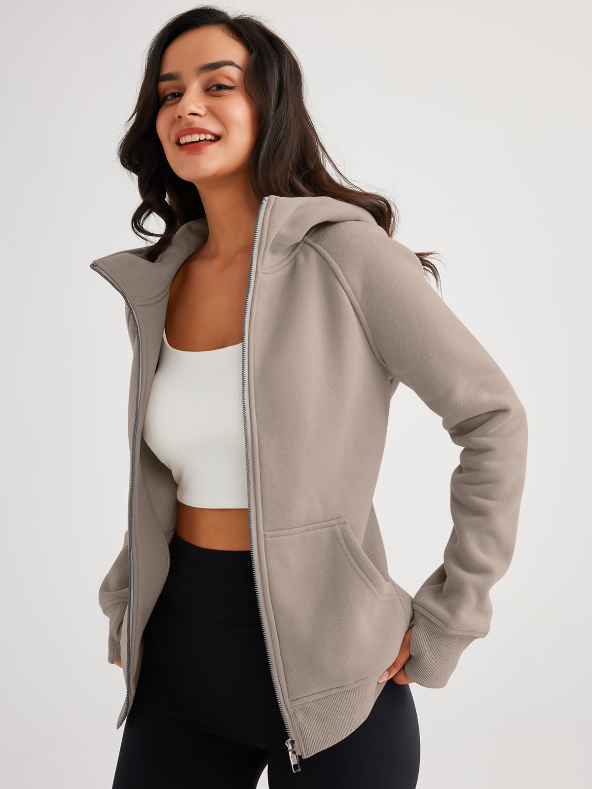 Trendy Queen Womens Zip Up Hoodies Fleece Jackets Oversized Sweatshirts Fall Fashion Outfits Sweaters Winter Clothes Khaki S