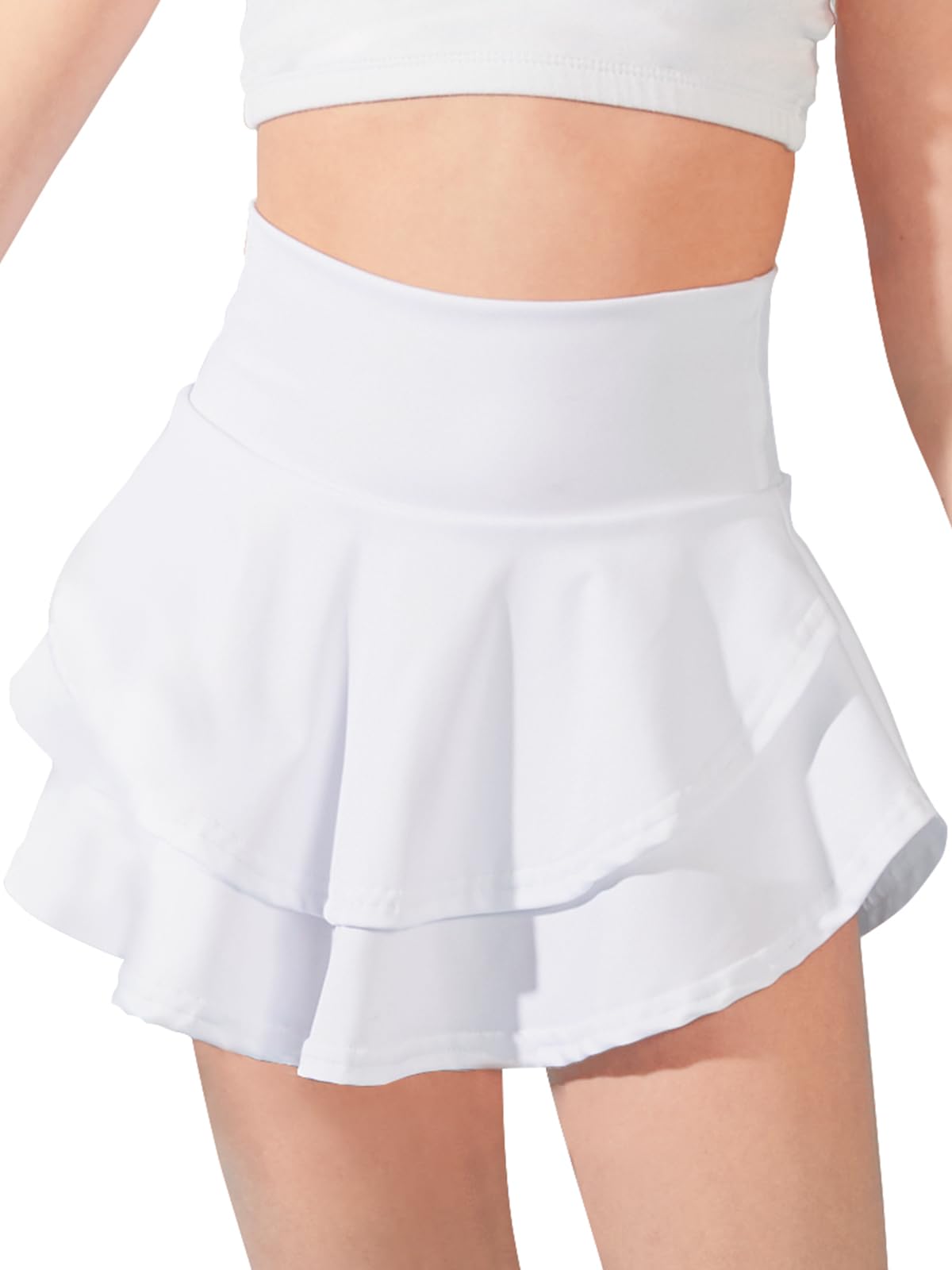 Soudittur Girls Tennis Skirt with Shorts Kids Golf Clothes High Waisted Toddler Athletic Skort with Pockets (L, White)