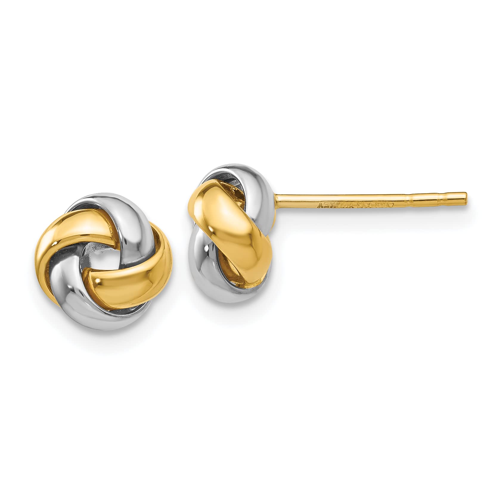 14K Solid Two Tone Gold Twisted Love Knot Symbol Stud Earrings
