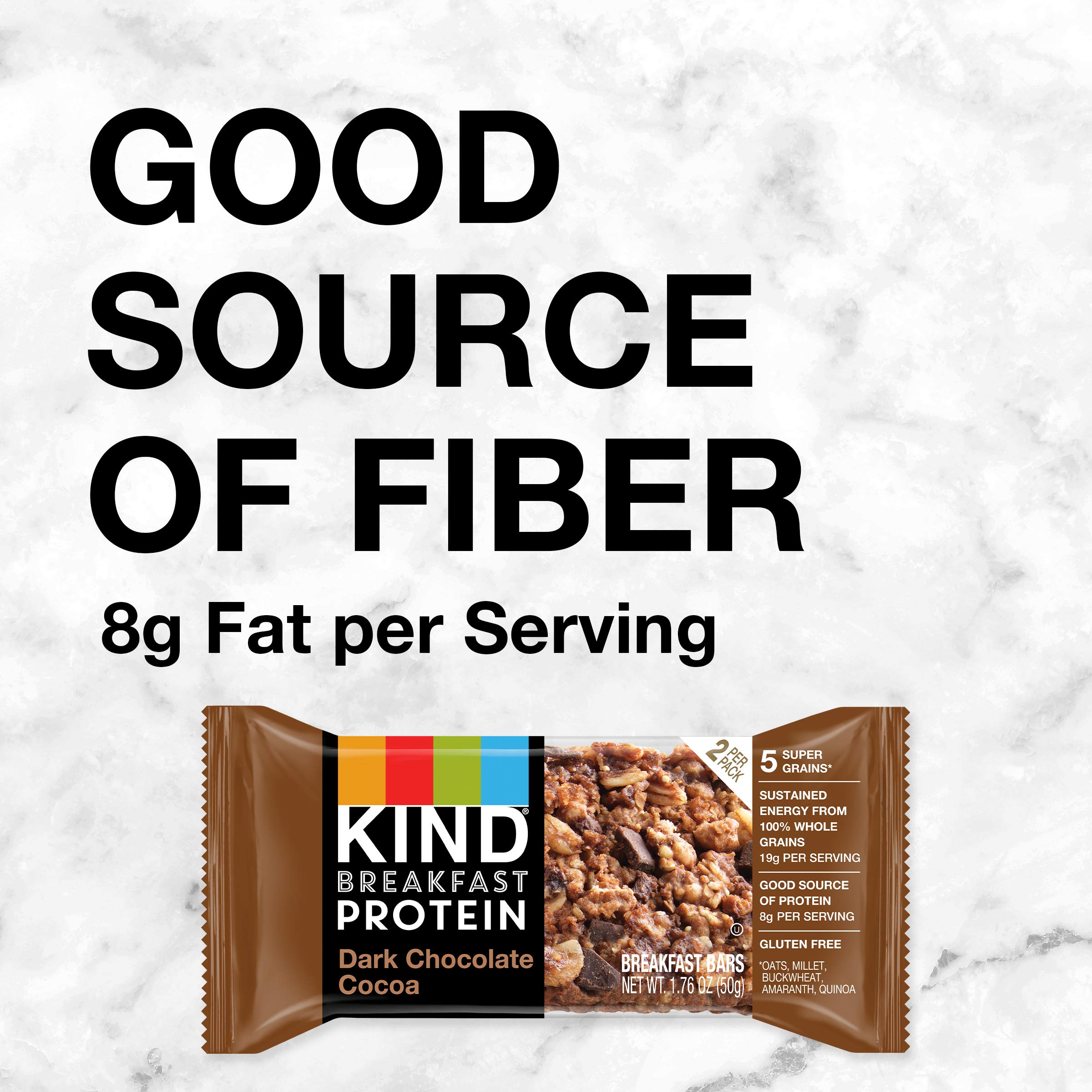 KIND Breakfast Protein Bars, Dark Chocolate Cocoa, Healthy Snacks, Gluten Free, 8g Protein, 32 Count