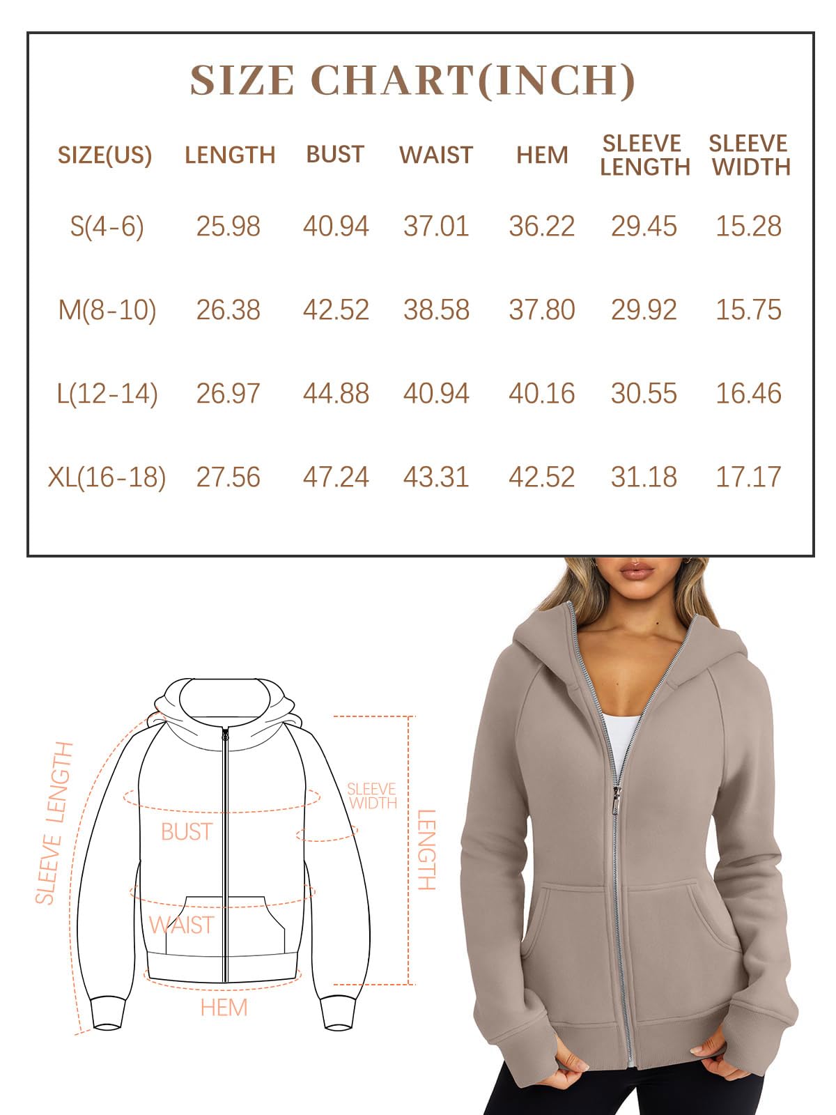 Trendy Queen Womens Zip Up Hoodies Fleece Jackets Oversized Sweatshirts Fall Fashion Outfits Sweaters Winter Clothes Khaki S