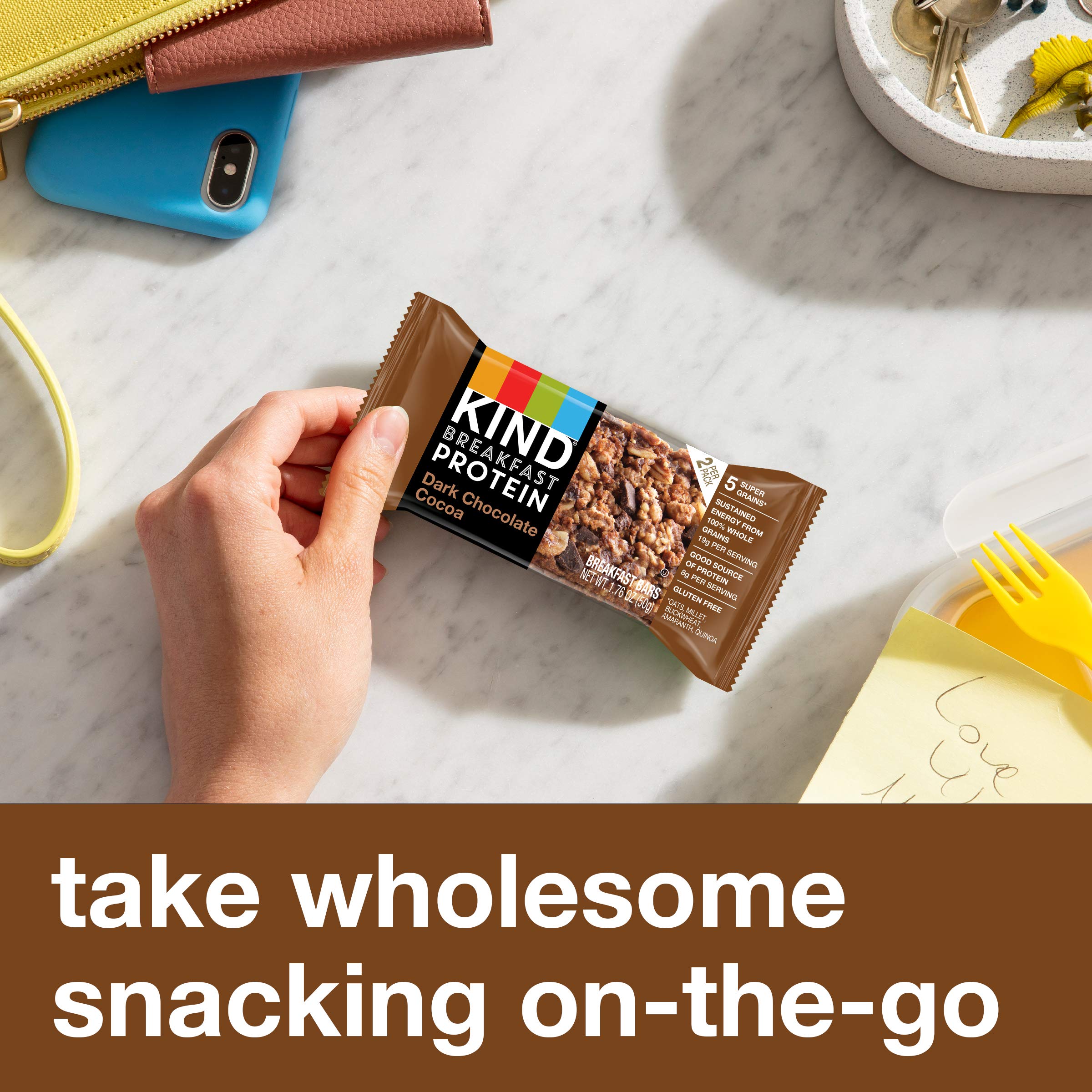 KIND Breakfast Protein Bars, Dark Chocolate Cocoa, Healthy Snacks, Gluten Free, 8g Protein, 32 Count