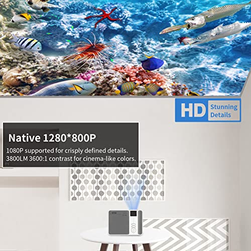 Mini Portable Projector WiFi Bluetooth 5500Lumen HD Smart TV Projector 200" Display,HDMI Audio USB Android Os Wxga Projectors Artwork Backyard Garden Movie Theater
