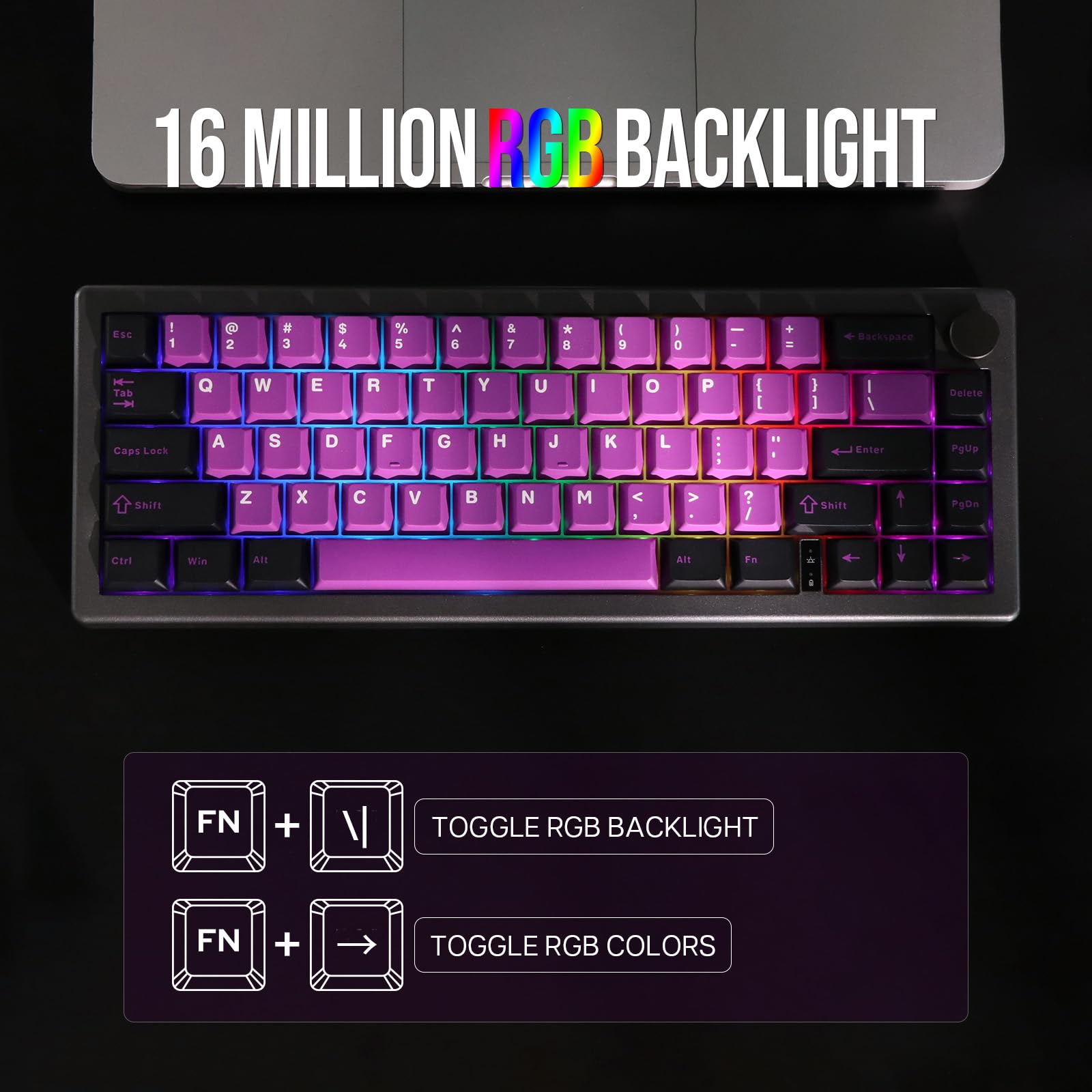 EPOMAKER EK68 65% Wireless Gaming Keyboard, Hot Swappable Gasket Mechanical Keyboard with Metal Knob, Bluetooth 5.0/2.4Ghz Wireless/USB-C Wired Custom Keyboard (Black Purple, Gateron Pro Yellow)