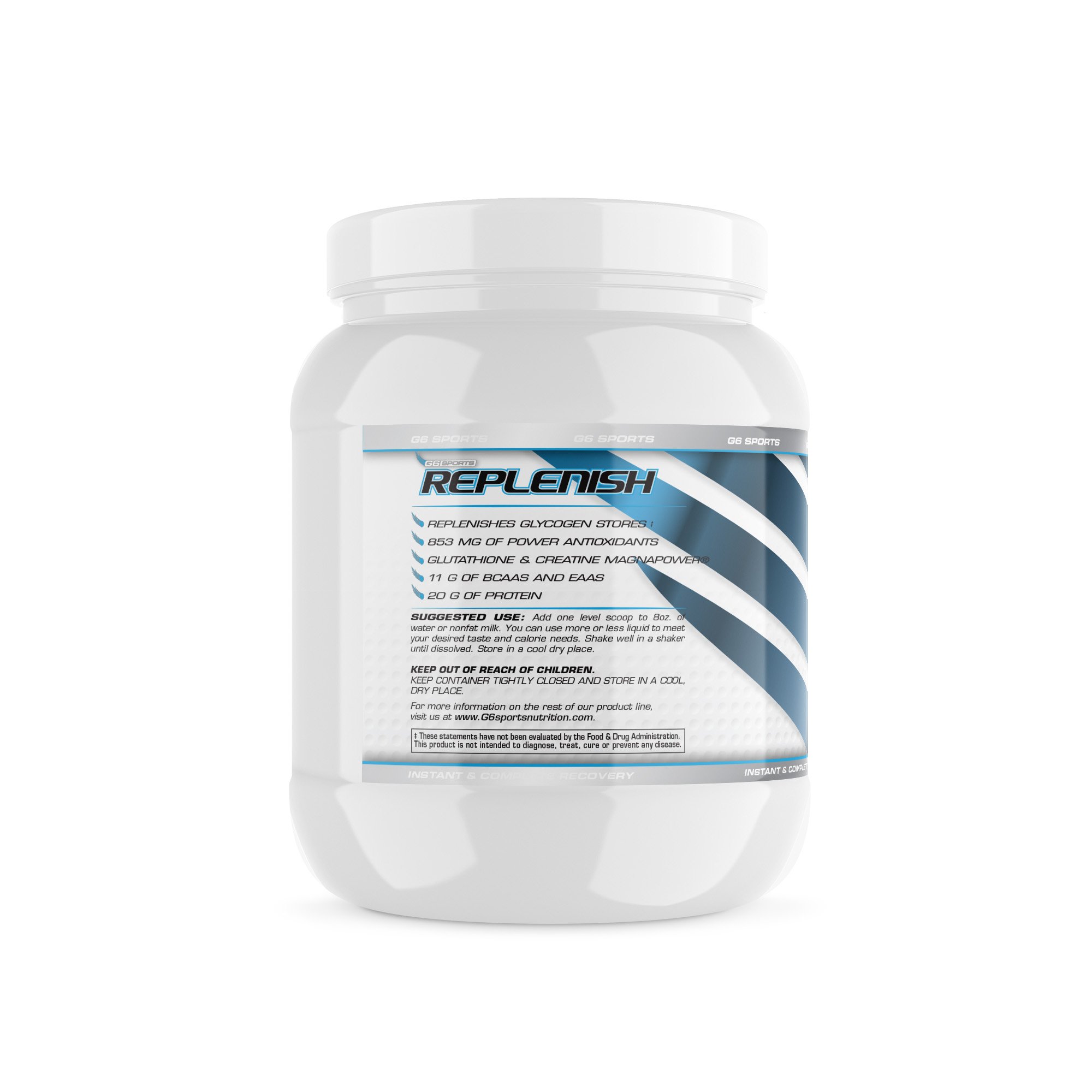 G6 Sports Nutrition Replenish Instant & Complete Recovery (Post Workout Formula, 11g of BCAAs & EAAs, 20g Whey Protein, 1000mg Creatine MagnaPower, Zero Refined Sugars) β 2lb Jar β Orange Mango