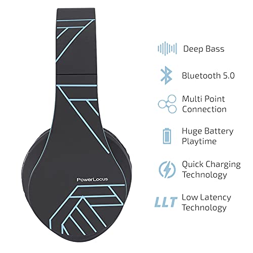 PowerLocus Bluetooth Headphones Over Ear, Wireless Headphones with Microphone, Foldable Headphone, Soft Memory Foam Earmuffs & Lightweight, Micro SD/TF, FM Radio for iPhone/Android/Tablet/PC/TV (Blue)