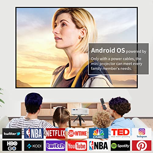 Mini Portable Projector WiFi Bluetooth 5500Lumen HD Smart TV Projector 200" Display,HDMI Audio USB Android Os Wxga Projectors Artwork Backyard Garden Movie Theater