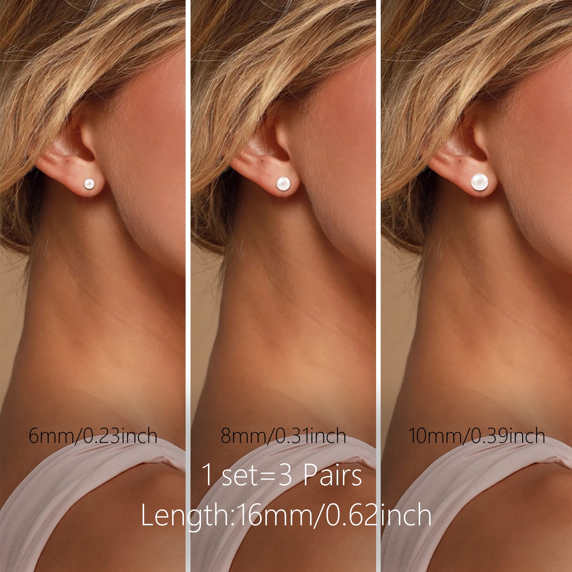 Lancharmed Sterling Silver Pearl Stud Earrings for Women AAA White Pearl Studs Hypoallergenic Pearls Studs Set(6/7/9 mm)