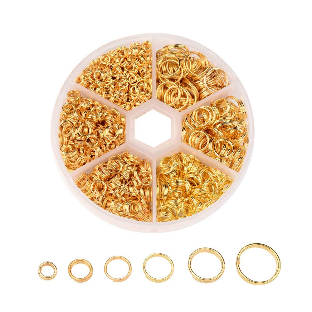 Pandahall 1 Box Split Jump Ring Connectors 4-10mm Nickel Free for Bracelet Necklace Earring Jewelry Making (Golden)