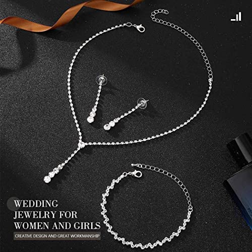 Yean Bride Silver Bridal Necklace Earrings Set Crystal Wedding Jewelry Set Rhinestone Choker Necklaces for Women (Silver-Bracelet)