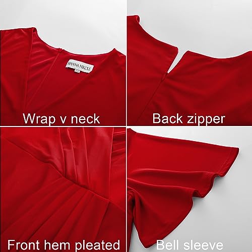 Plus Size Short Bell Sleeve Cocktail Dress Elegant Wear to Work Dress Red 5X