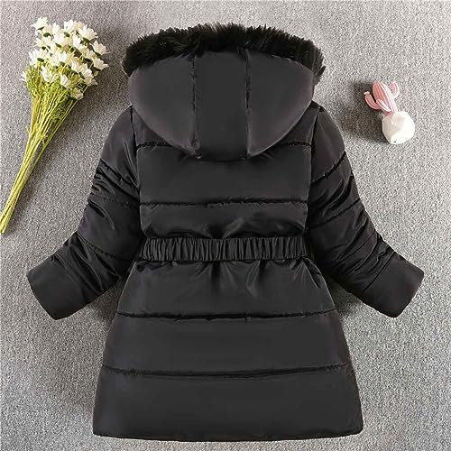 Child Kids Girls Winter Warm Jackets Snowsuit Heavyweight Hooded Puffer Jacket Outwear with Pockets for Fall Winter Black
