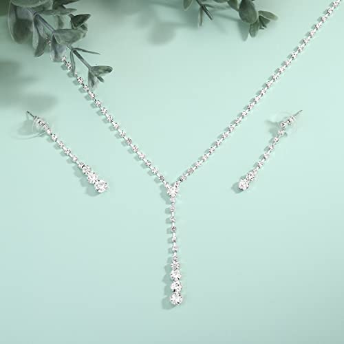 Yean Bride Silver Bridal Necklace Earrings Set Crystal Wedding Jewelry Set Rhinestone Choker Necklaces for Women (Silver-Bracelet)