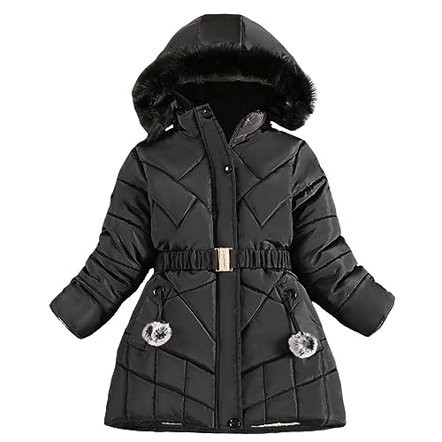 Child Kids Girls Winter Warm Jackets Snowsuit Heavyweight Hooded Puffer Jacket Outwear with Pockets for Fall Winter Black