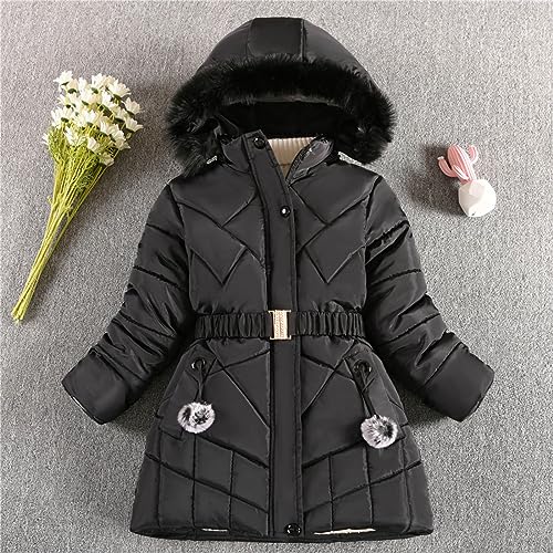 Child Kids Girls Winter Warm Jackets Snowsuit Heavyweight Hooded Puffer Jacket Outwear with Pockets for Fall Winter Black