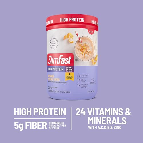 SlimFast Advanced Immunity High Protein Meal Replacement Smoothie Mix, Orange Cream Swirl, Weight Loss Powder, 13.5 Oz