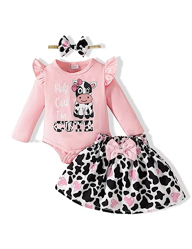 SUNNY PIGGY Newborn Baby Girl Clothes Toddler Long Sleeve Ruffle Romper Top Infant Skirt Set Little Girl Dress 0-3 Months Pink