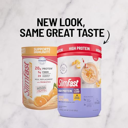 SlimFast Advanced Immunity High Protein Meal Replacement Smoothie Mix, Orange Cream Swirl, Weight Loss Powder, 13.5 Oz