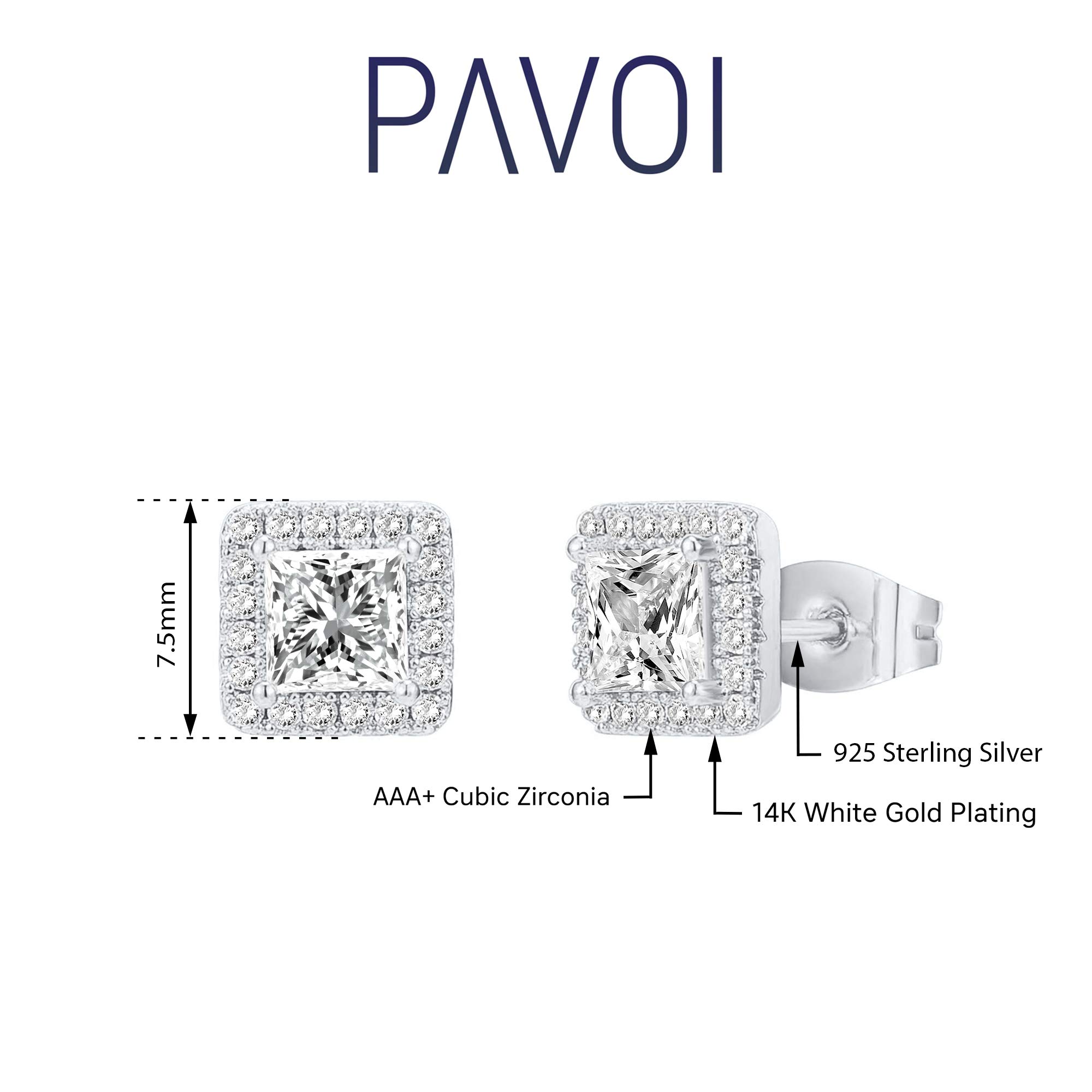 PAVOI 14K Gold Plated Sterling Silver Post Brilliant Round Faux Diamond Princess Cut Earrings - Premium Cubic Zirconia in White Gold