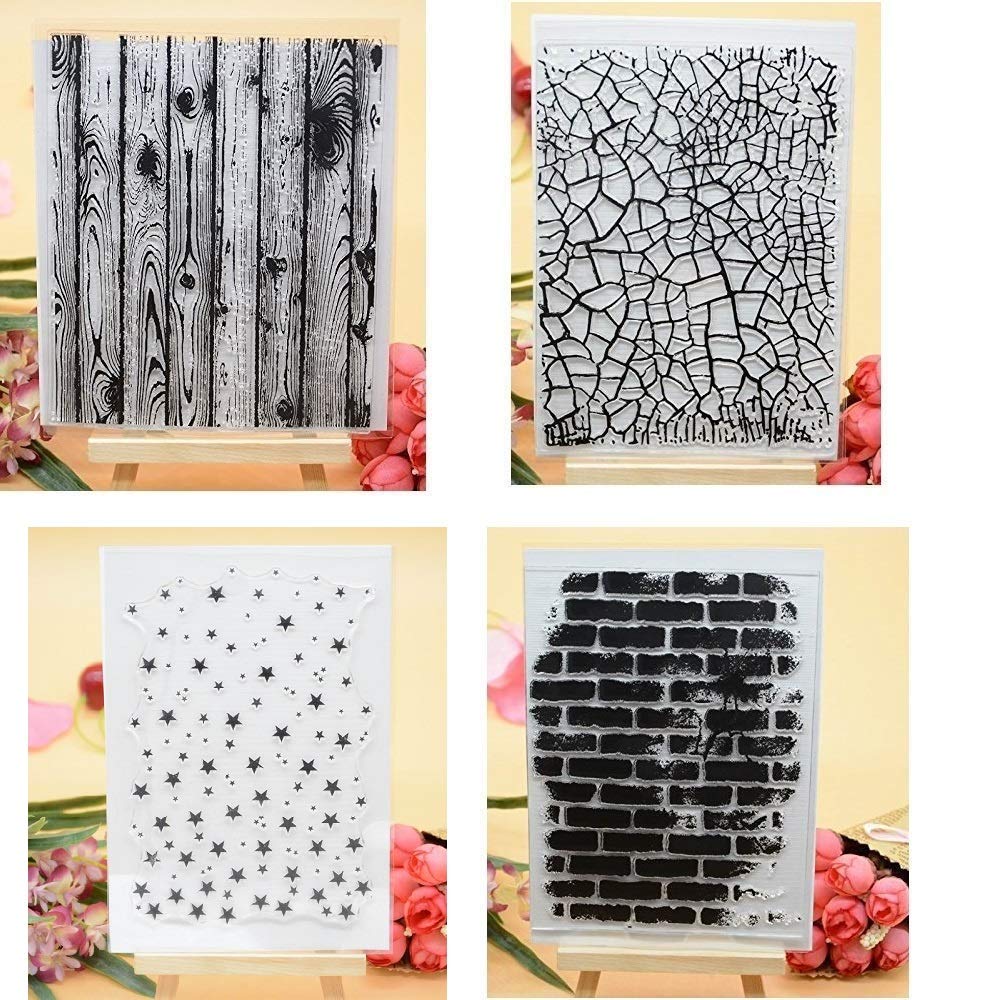 Welcome to Joyful Home 4pcs/Set Wooden Star Brick Crack Background Rubber Clear Stamp for Card Making Decoration and Scrapbooking