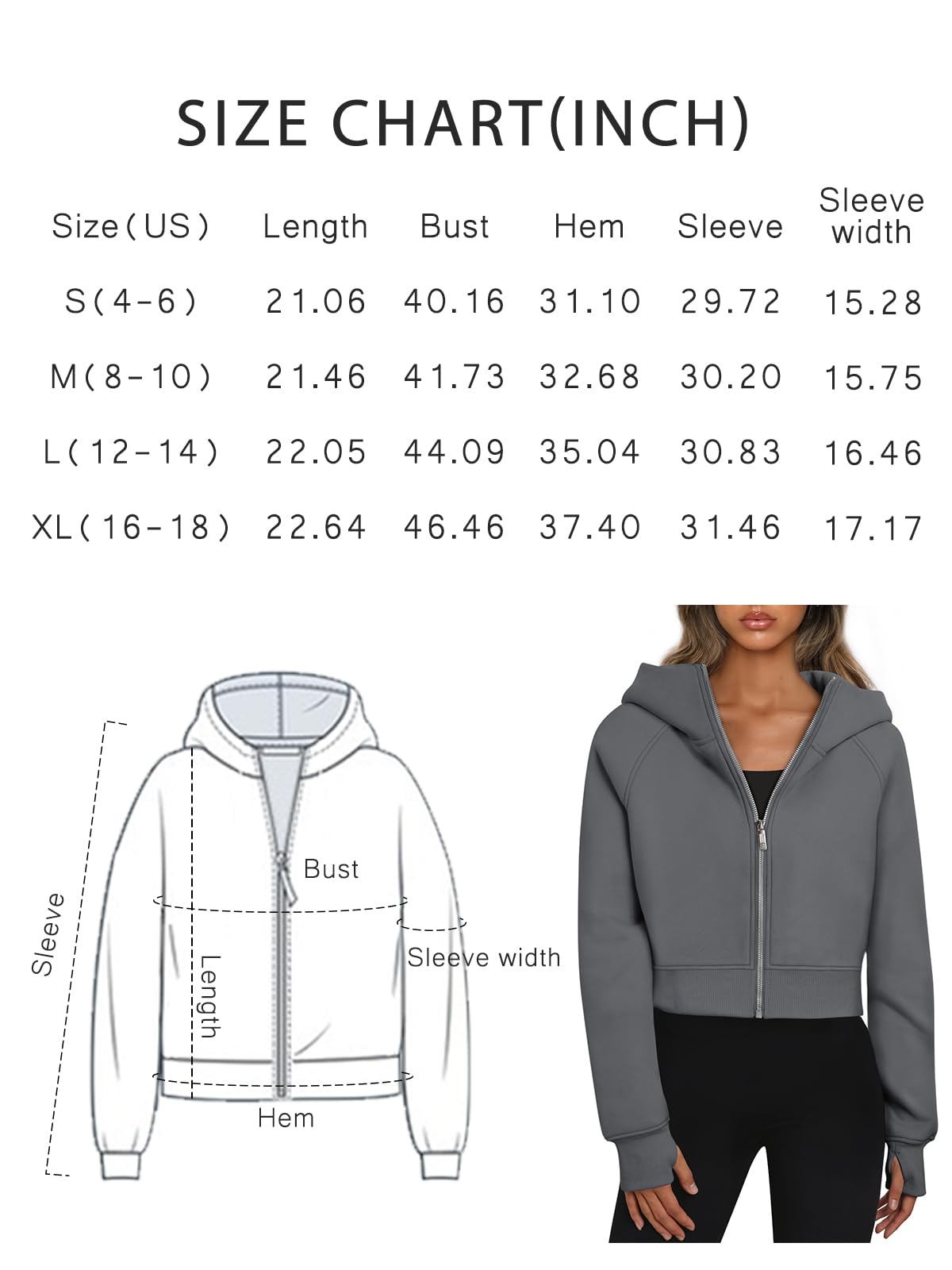 Trendy Queen Womens Zip Up Hoodies Jackets Cropped Sweatshirts Fleece Fall Outfits Casual Comfy Y2k Tops Winter Clothes 2025 Grey S