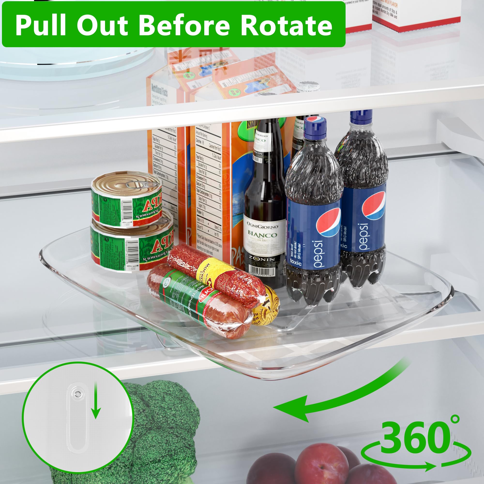 Uaxolwz Lazy Susan Turntable Organizer for Refrigerator, Clear Rectangular Fridge Organizer Storage 15.7 inche, Square Lazy Susan for Refrigerator Cabinet, Table, Pantry, Kitchen, Countertop
