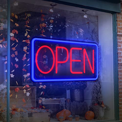 Sugarneon LED Neon Open Sign, 16.5"x 9" Open Sign for Business, Powered by USB with ON/OFF Switch, Adjustable Brightness Neon Lights for Party Bar Salon Stores Hotel Wall Decor Neon Light Sign(Blue/Red-Horizontal)