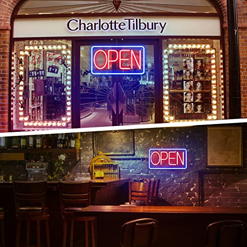 Sugarneon LED Neon Open Sign, 16.5"x 9" Open Sign for Business, Powered by USB with ON/OFF Switch, Adjustable Brightness Neon Lights for Party Bar Salon Stores Hotel Wall Decor Neon Light Sign(Blue/Red-Horizontal)