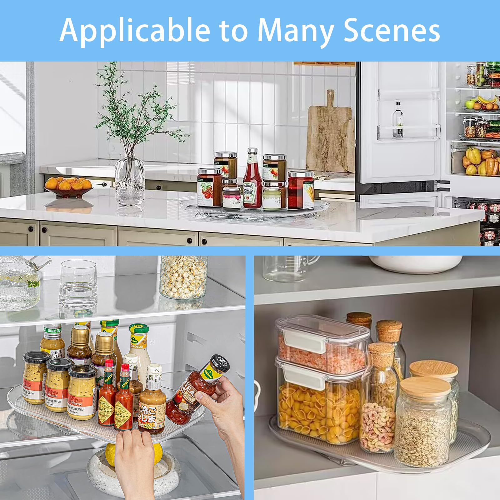 Uaxolwz Lazy Susan Turntable Organizer for Refrigerator, Clear Rectangular Fridge Organizer Storage 15.7 inche, Square Lazy Susan for Refrigerator Cabinet, Table, Pantry, Kitchen, Countertop
