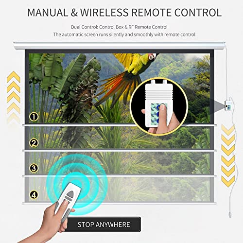 Aoxun Motorized Projector Screen Pull Down with Remote Control 120 inch Electric 4:3 Projection Screen,Video Projection Screens-White