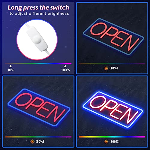 Sugarneon LED Neon Open Sign, 16.5"x 9" Open Sign for Business, Powered by USB with ON/OFF Switch, Adjustable Brightness Neon Lights for Party Bar Salon Stores Hotel Wall Decor Neon Light Sign(Blue/Red-Horizontal)