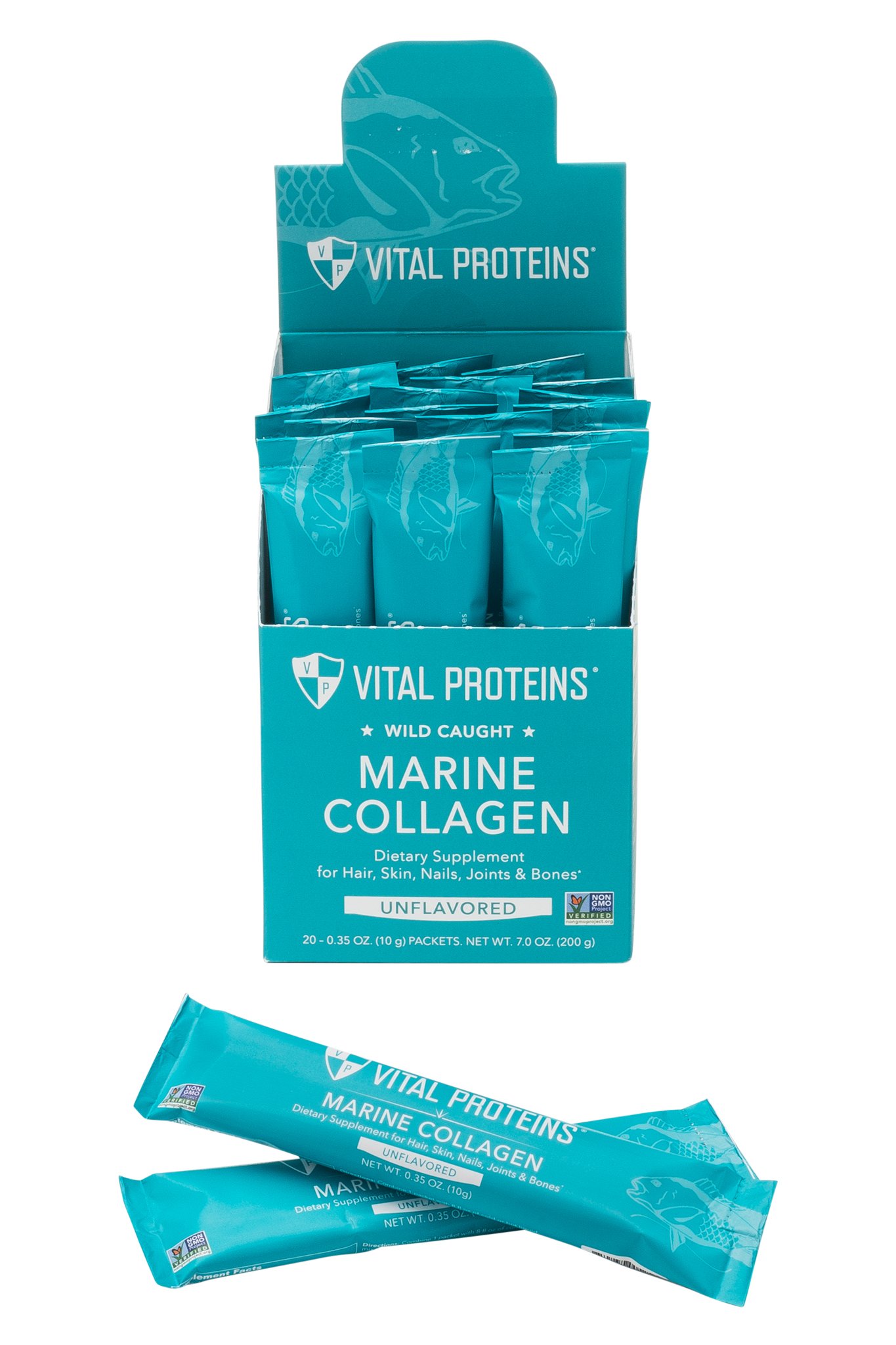 Vital Proteins Marine Collagen Peptides Powder Supplement 7.8 oz Canister + Stick Packs (10 g) (Box of 20)