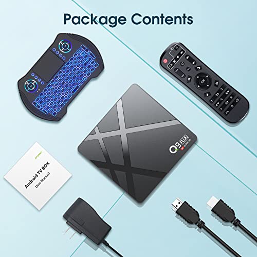 Android TV Box 11.0, 2022 Newest Android TV Box 4GB RAM 32GB ROM with RK3318 Quad-Core,Android Box Support Dual- WiFi 2.4G/5GHZ 100M LAN 6K HDR/BT4.2/3D/ USB 3.0 with Wireless Mini-Keyboard TV Box
