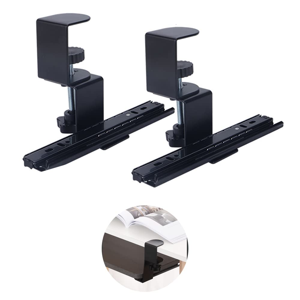 Niciksty Keyboard Tray Clamp Under Desk with Adjustable Clamp and 7.87IN Rail Set for DIY Custom Wooden Keyboard Trays (Tray Not Included), Under Desk Pull Out Slider Track with C-clamp Mount System