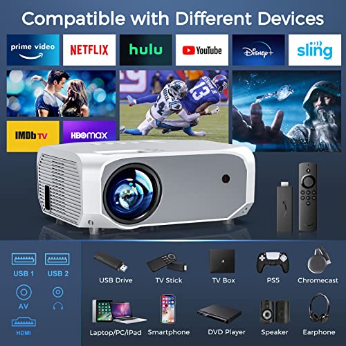 Projector with WiFi and Bluetooth, Projector, 5G WiFi Native 1080P 9500L 4K Supported, Outdoor Portable Projector with Screen, Home Theater Projector for HDMI/USB/PC/TV Box/iOS & Android Phone
