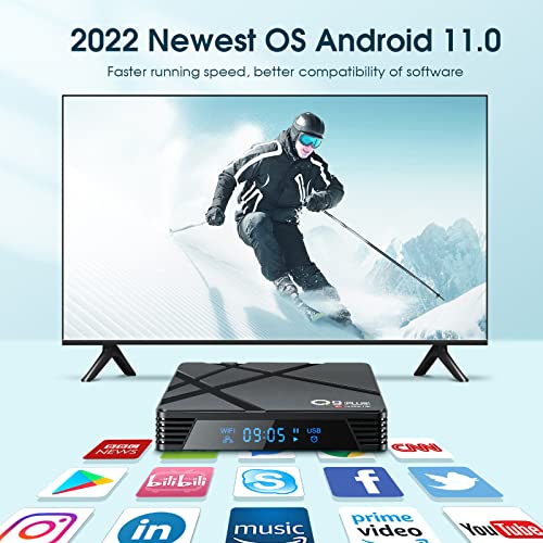Android TV Box 11.0, 2022 Newest Android TV Box 4GB RAM 32GB ROM with RK3318 Quad-Core,Android Box Support Dual- WiFi 2.4G/5GHZ 100M LAN 6K HDR/BT4.2/3D/ USB 3.0 with Wireless Mini-Keyboard TV Box