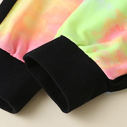 Girls Cropped Sweatsuit Pants Outfit Set, Tie-Dye Pullover Crop Sweatshirt + Sweat Jogging Pants 2 Pieces Clothes Set, Multicolored, 11-12 Years