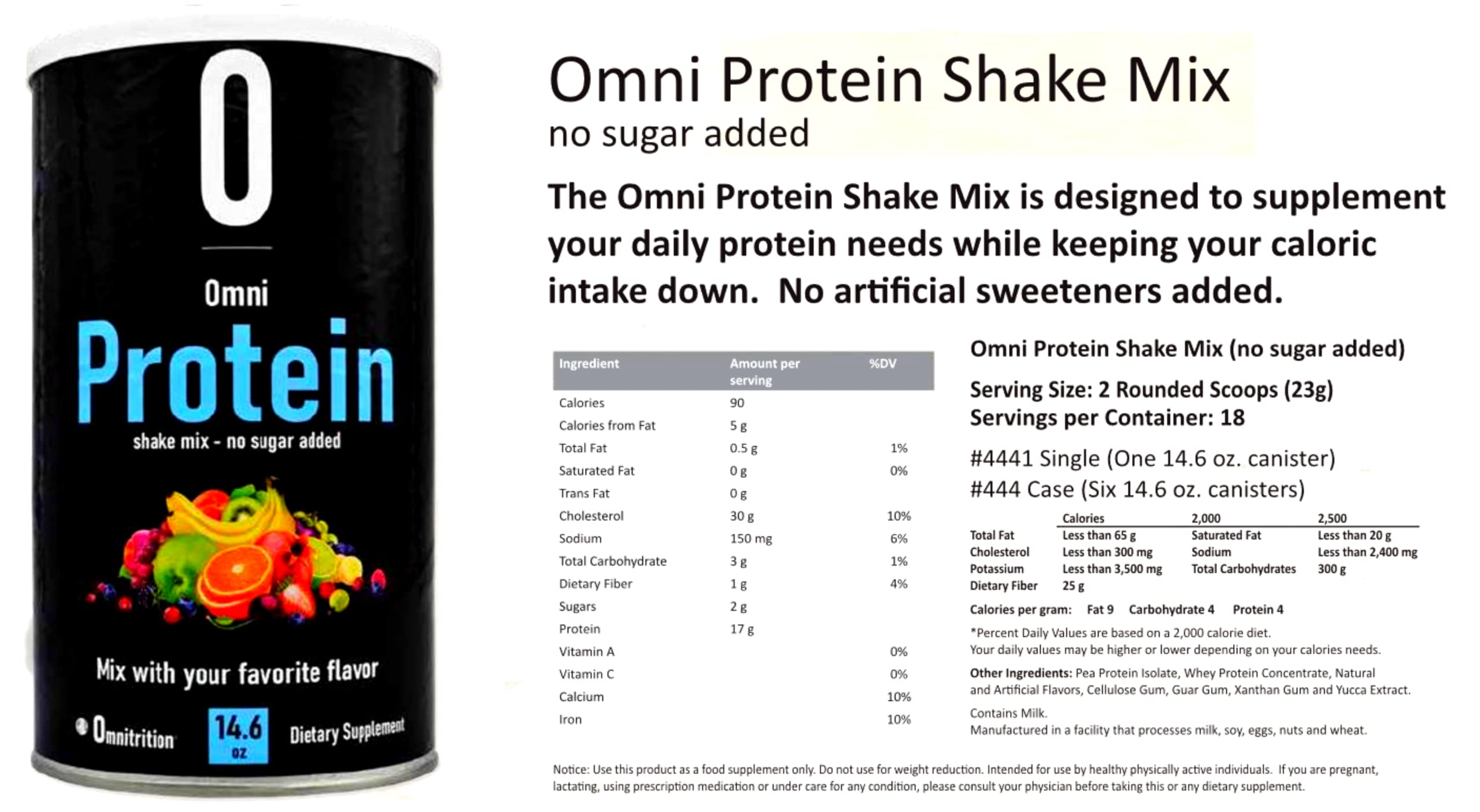 Omnitrition Omni Protein Shake Mix (No Sugar Added), Unflavored, 14.6 oz