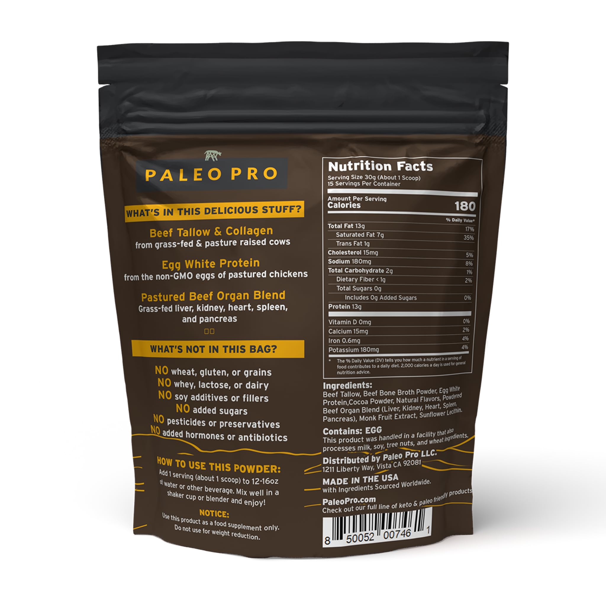 PaleoPro Carnivore Complete (Ancient Cacao) Pastured & Cage-Free Protein, Grass-Fed Beef Tallow, Beef Organs | No Sugar, Soy, Grains or Net Carbs | Gluten Free. Paleo & Keto Macros (15 Servings)