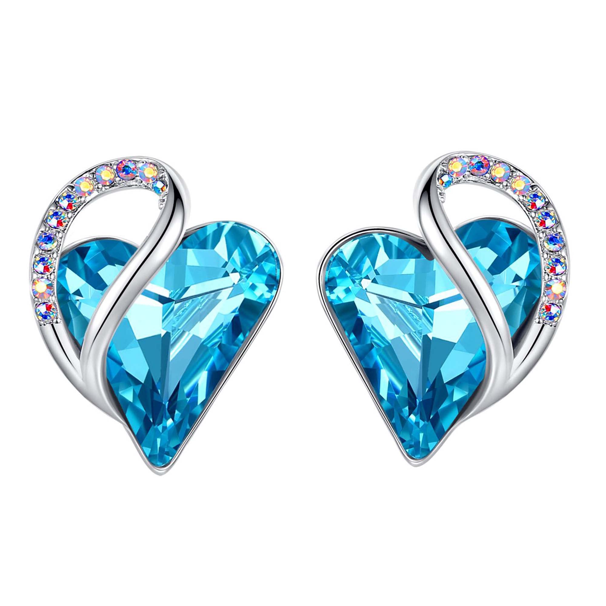 Leafael Infinity Love Heart Stud Earrings for Women, Silver Tone Fashion Statement Jewelry, Birthday Gifts for Mom Wife Girlfriend, December Birthstone Crystal, Turquoise Aquamarine Blue