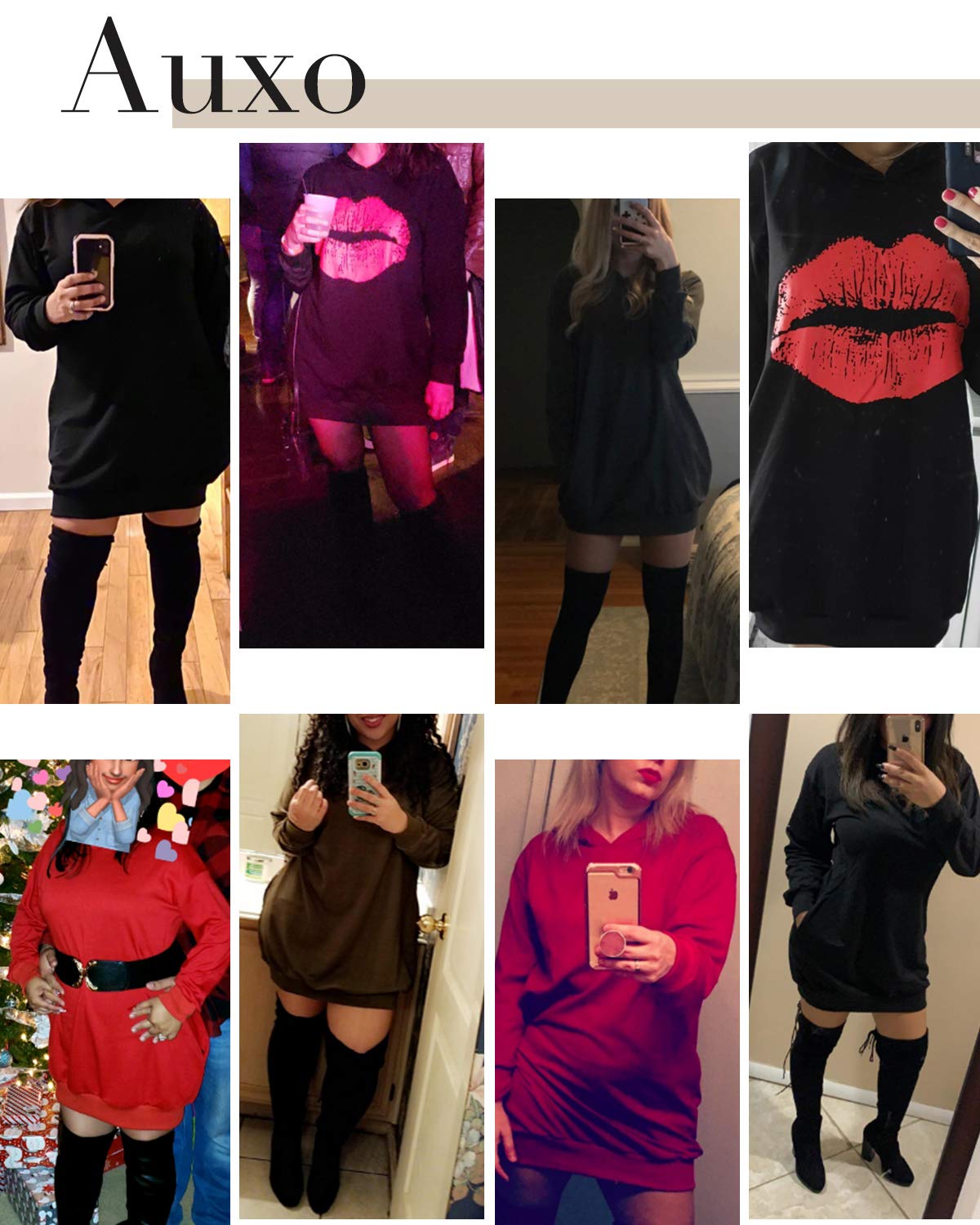 Auxo Women's Long Sleeve Hooded Pockets Pullover Hoodie Dress Tunic Sweatshirt Wine Red 2XL